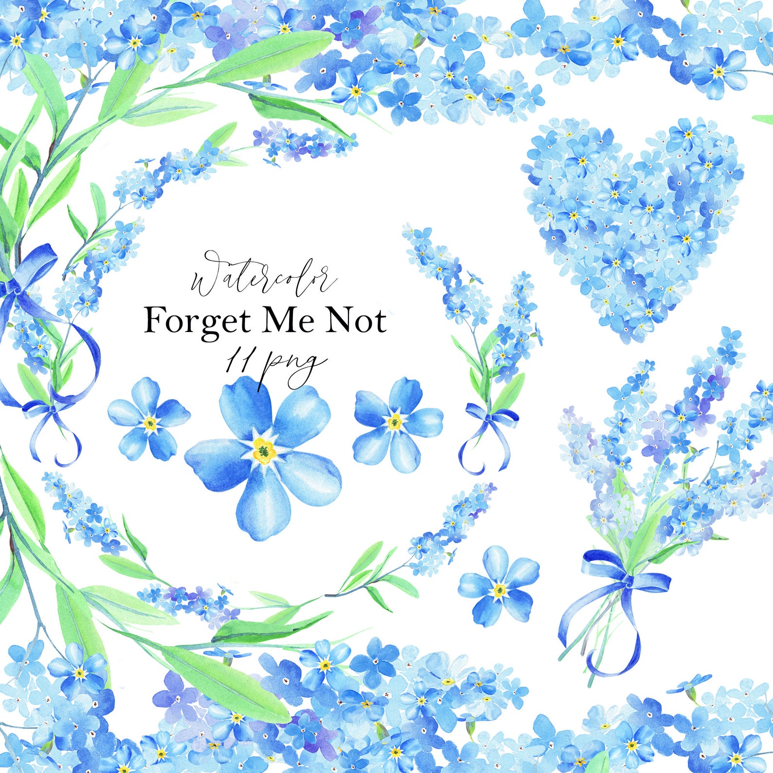 Watercolor Forget Me Not Clipart Blue Flower Figment - Etsy