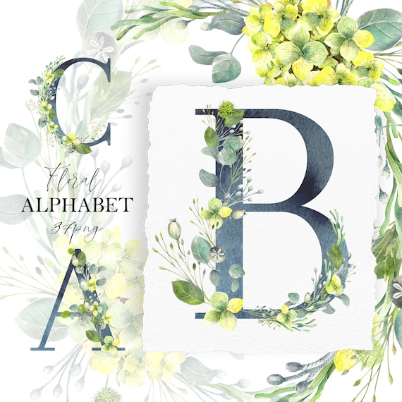 Watercolor Hydrangea Alphabet Embellished Letters Numbers - Etsy