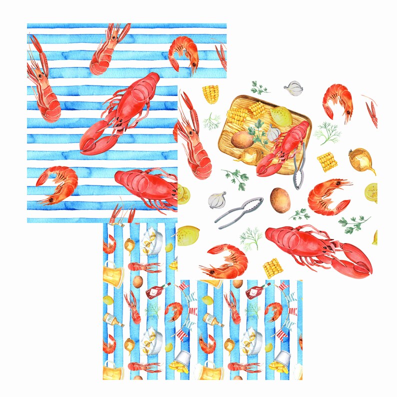 Seafood Crawfish Boil Seamless Patern, Louisiana Clipart, Shrimps, Fish ...
