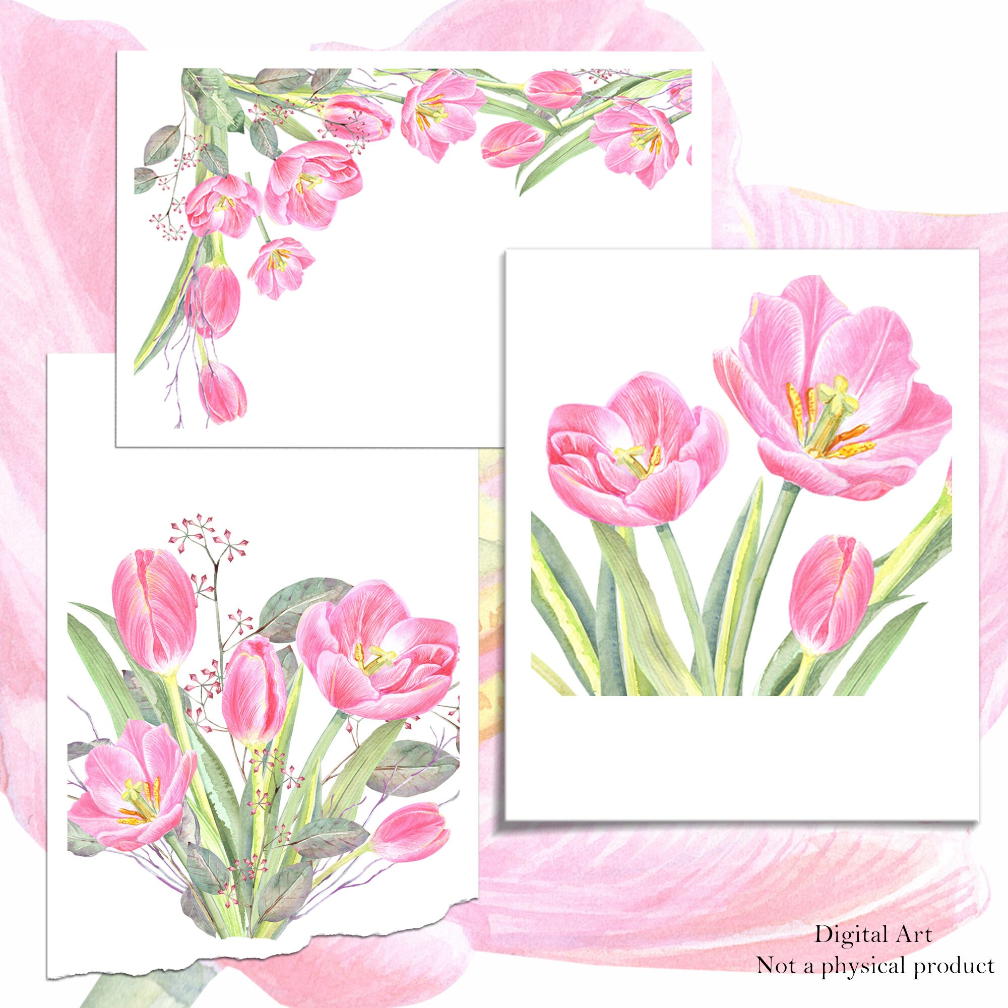 Watercolor Pink Tulips Floral Clipart, Easter, Mother's Day Card ...