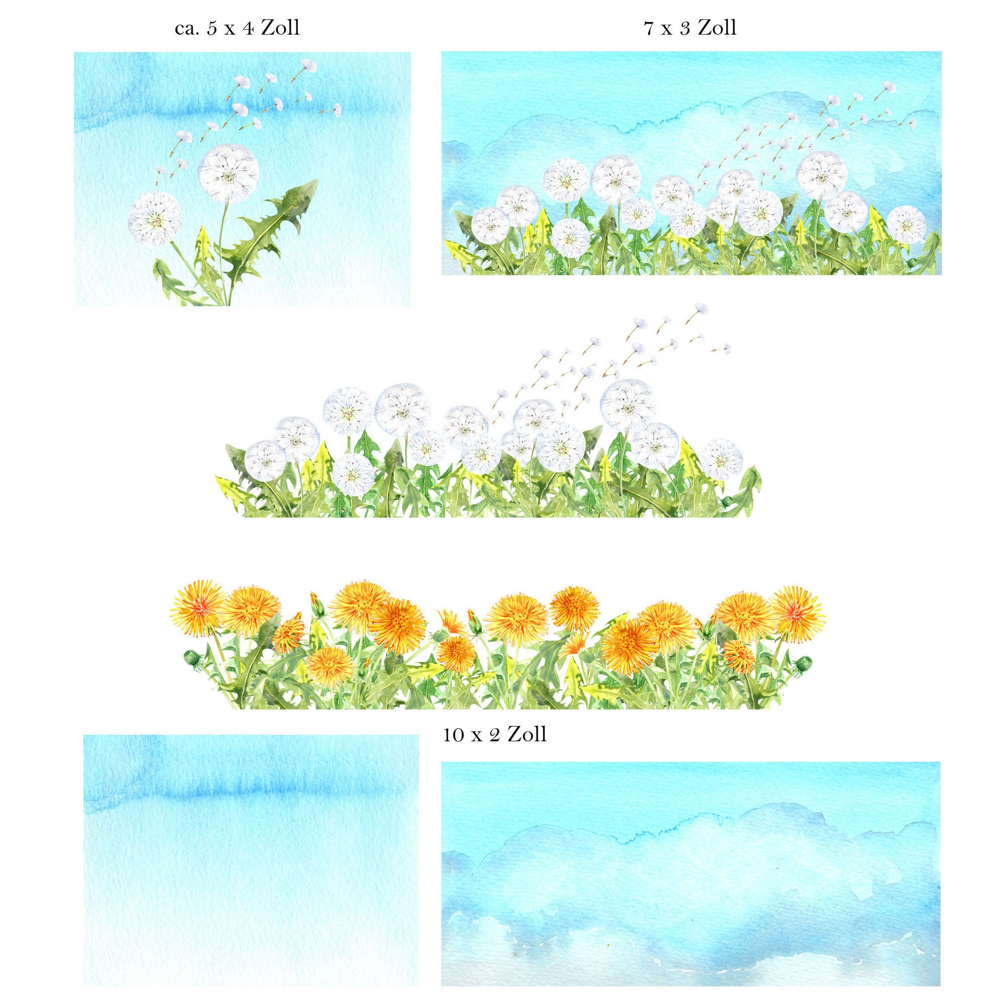 Watercolor Dandelions, Blowballs, Wild Yellow Flowers Summer Clipart ...