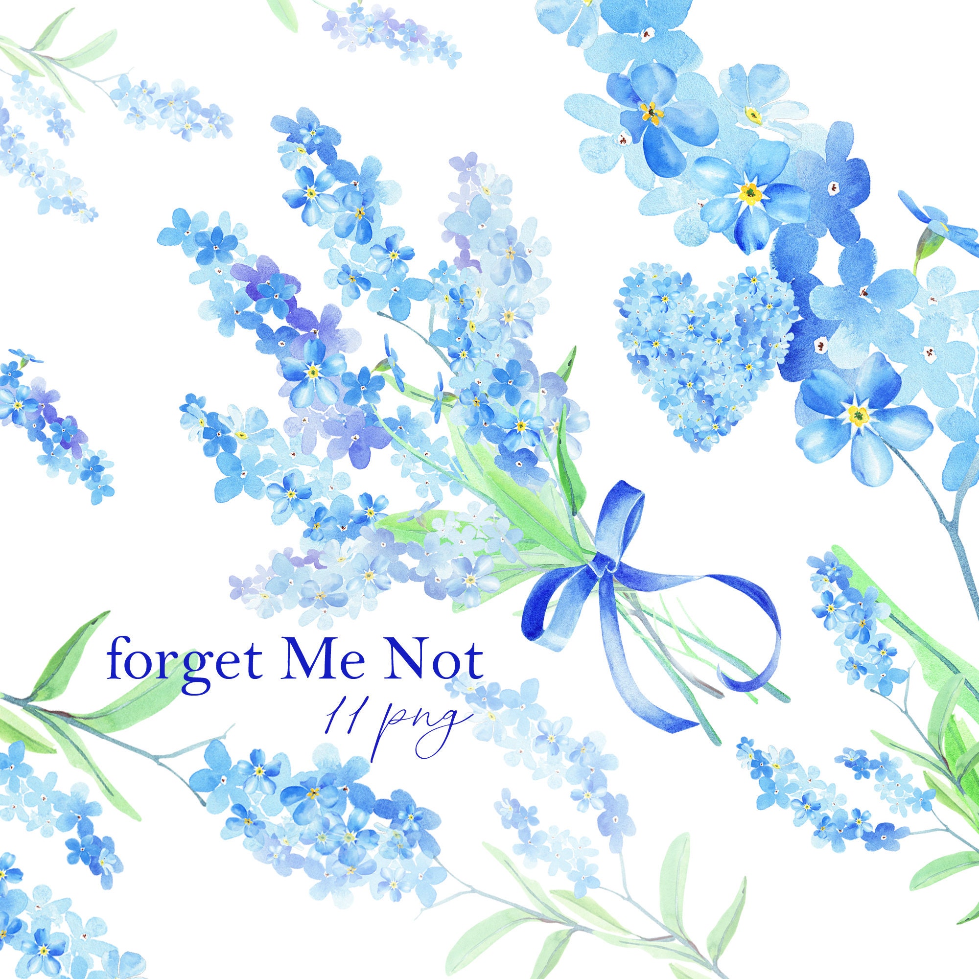 Watercolor Forget Me Not Clipart Blue Flower Figment - Etsy