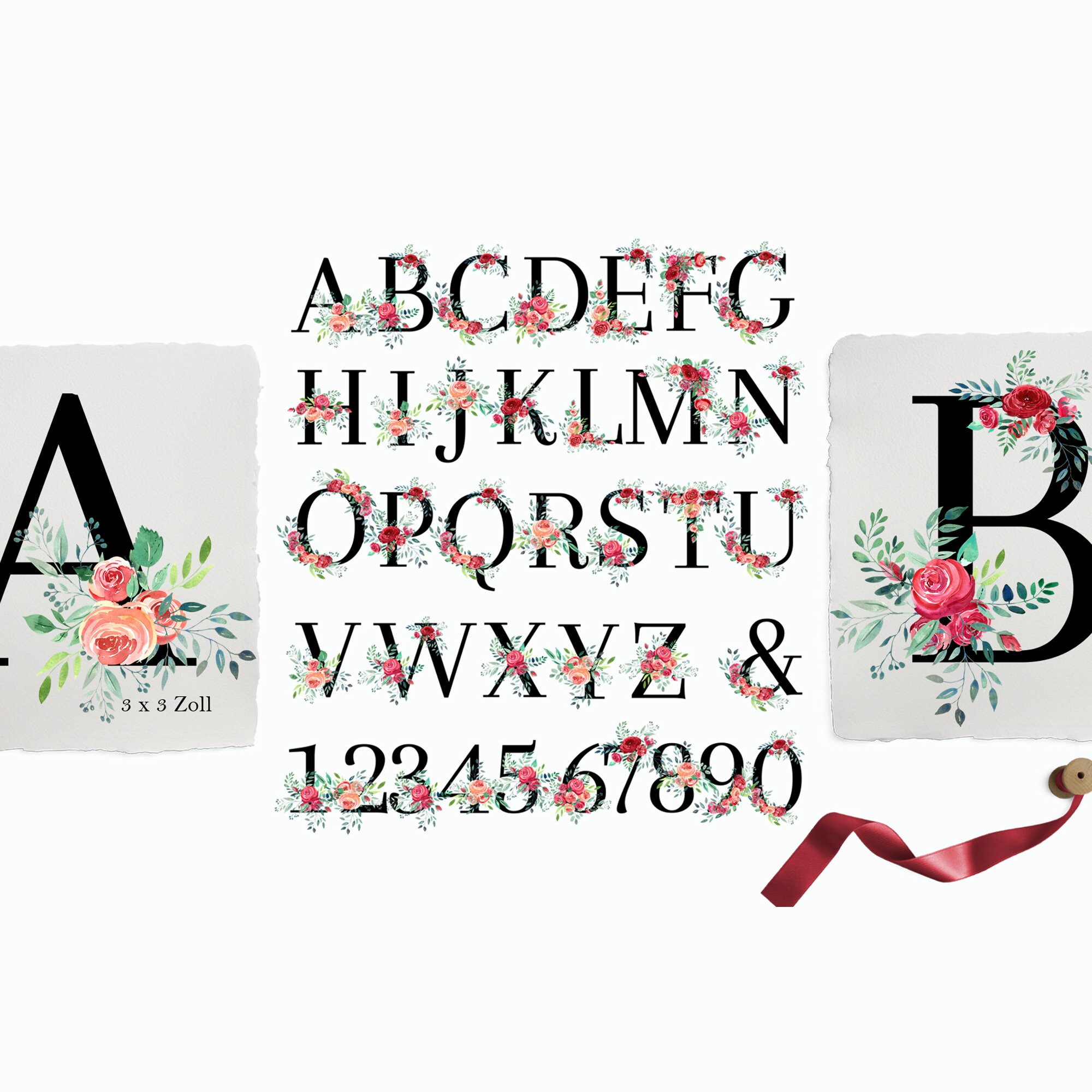 Watercolor Red Roses Floral Alphabet Embellished Letters | Etsy