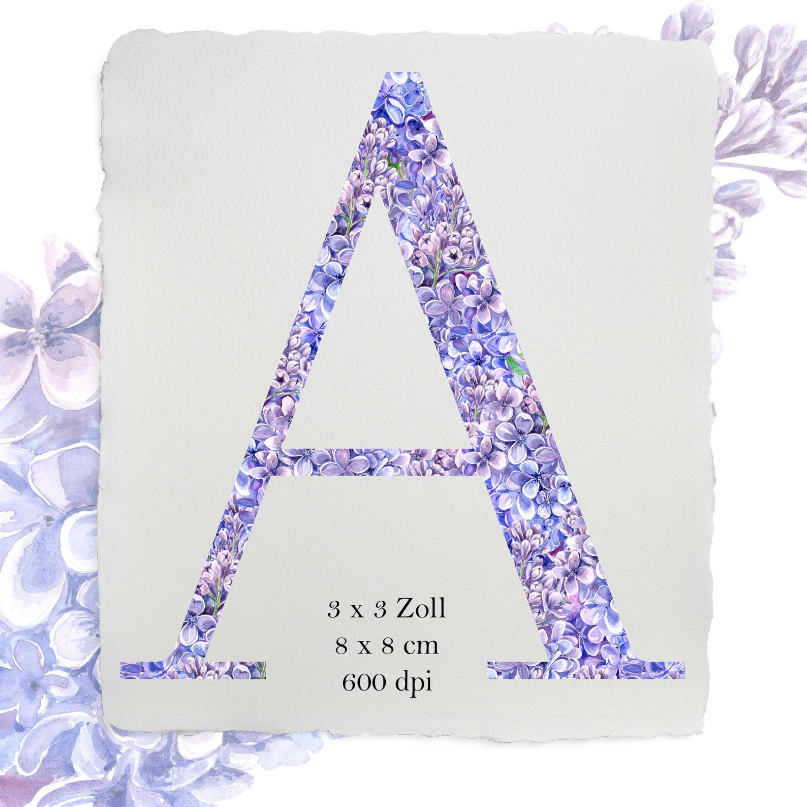 Watercolor Purple Lilac Floral Alphabet, Embellished Letters Numbers ...