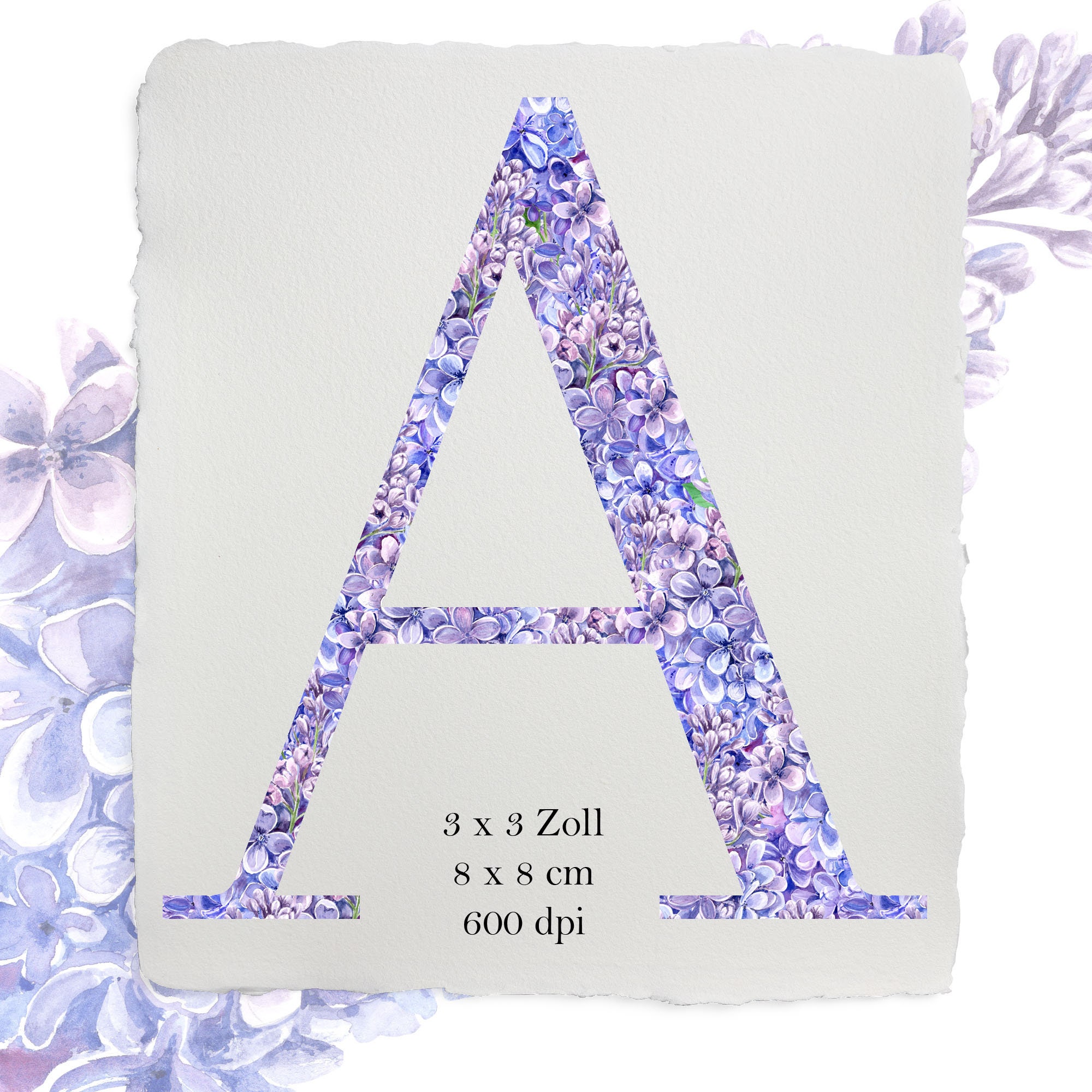 Watercolor Purple Lilac Floral Alphabet, Embellished Letters Numbers ...