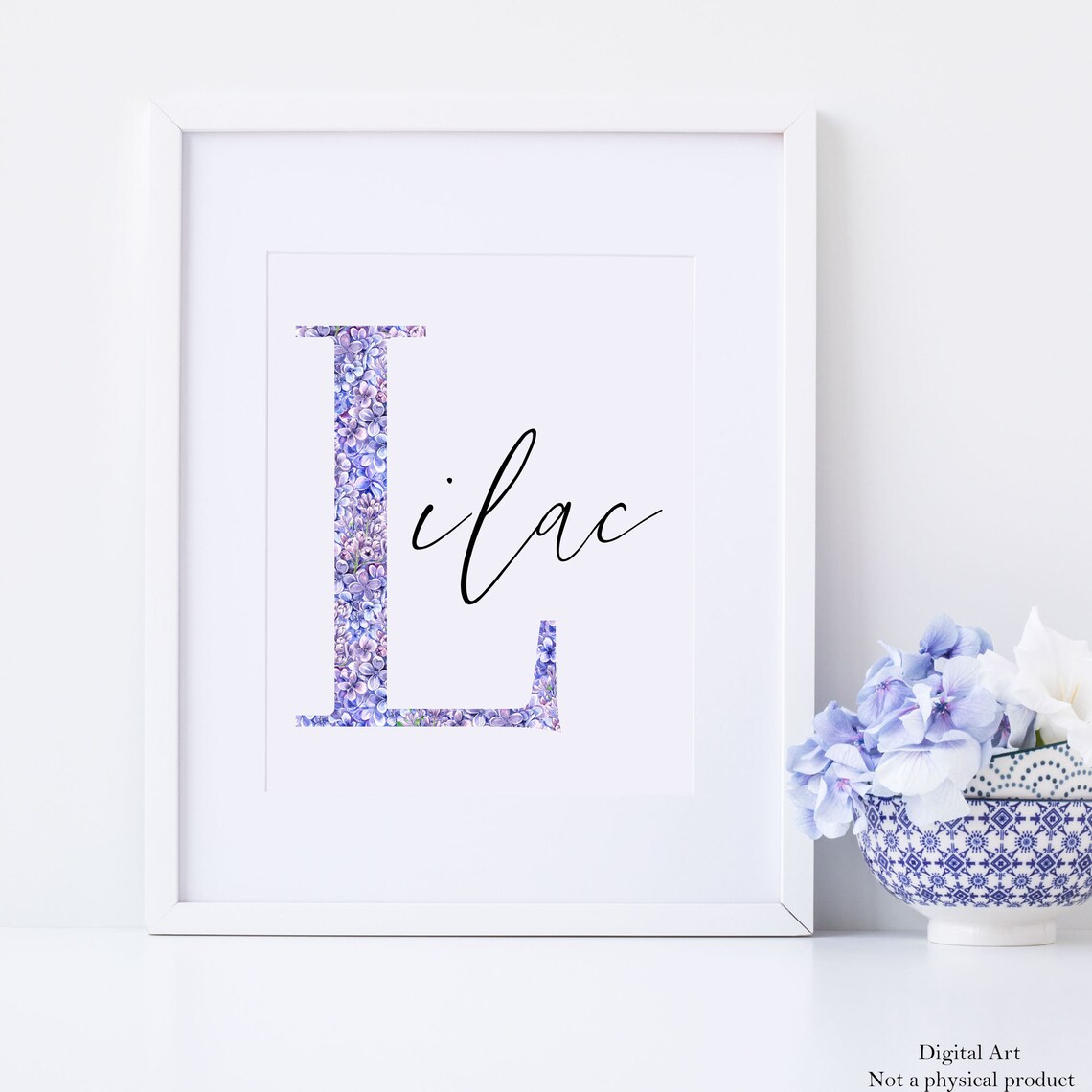Watercolor Purple Lilac Floral Alphabet, Embellished Letters Numbers ...