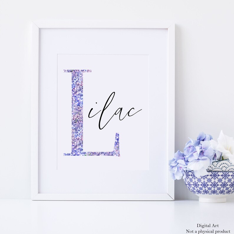 Watercolor Purple Lilac Floral Alphabet, Embellished Letters Numbers ...