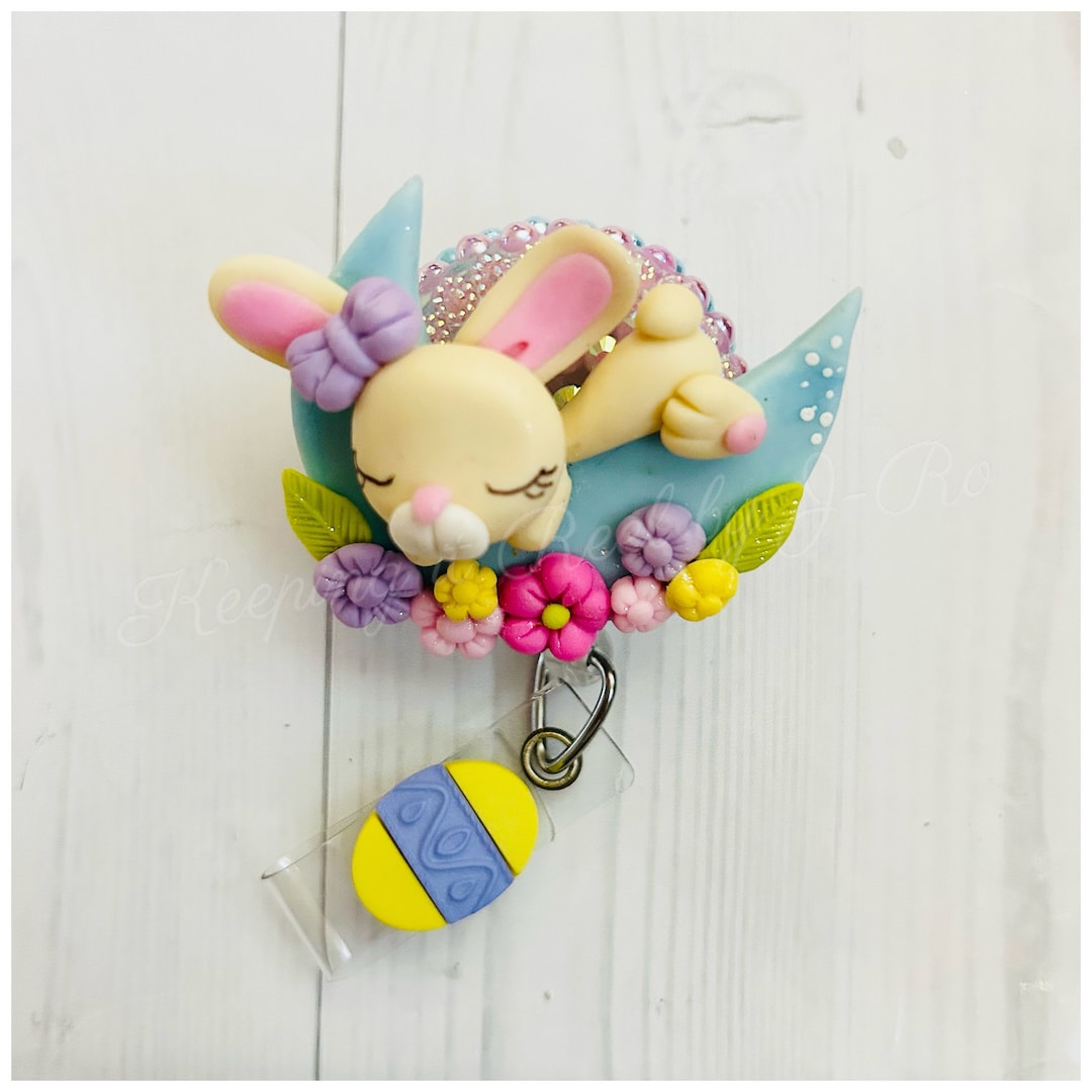 Sleepy Easter Bunny Badge Reel, Rabbit Badge Reel, Easter Bunny - Etsy