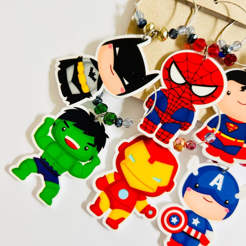 Comic Book Hero Wine Charms Set of 6 - Etsy