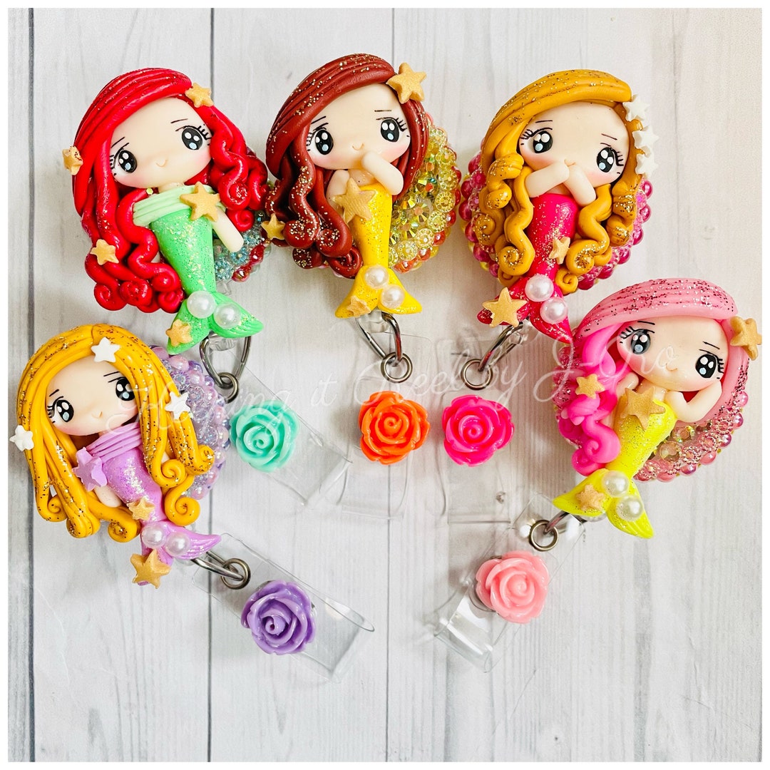 Mermaid Badge Reel: Colorful Siren Alligator Swivel Clip - Etsy