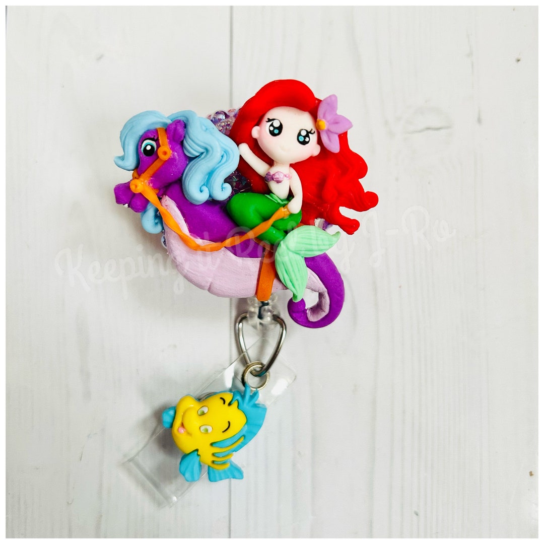 Mermaid Princess Ariel Riding Seahorse Badge Reel - Etsy