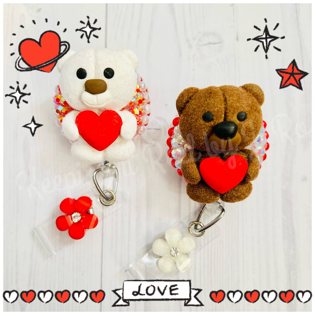 Adorable Soft Valentine Teddy Bear Love Themed Badge Reel - Etsy