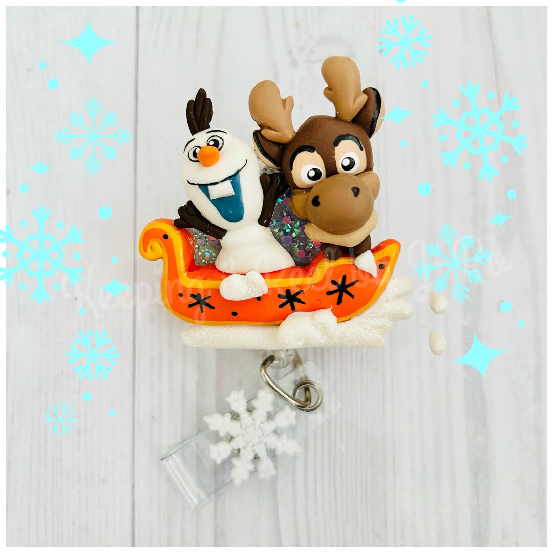 Olaf and Sven Sleigh Badge Reel - Etsy Australia