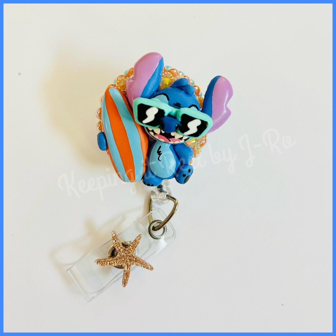 Stitch With Surfboard Badge Reel - Etsy