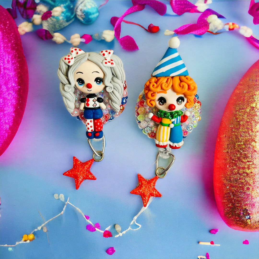 Cute and Colorful Circus Clown Badge Reel - Etsy
