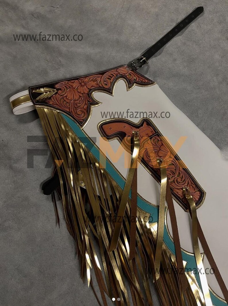 Handmade Tooled Leather Cowboy Chaps: Western Rodeo Fringe - Etsy