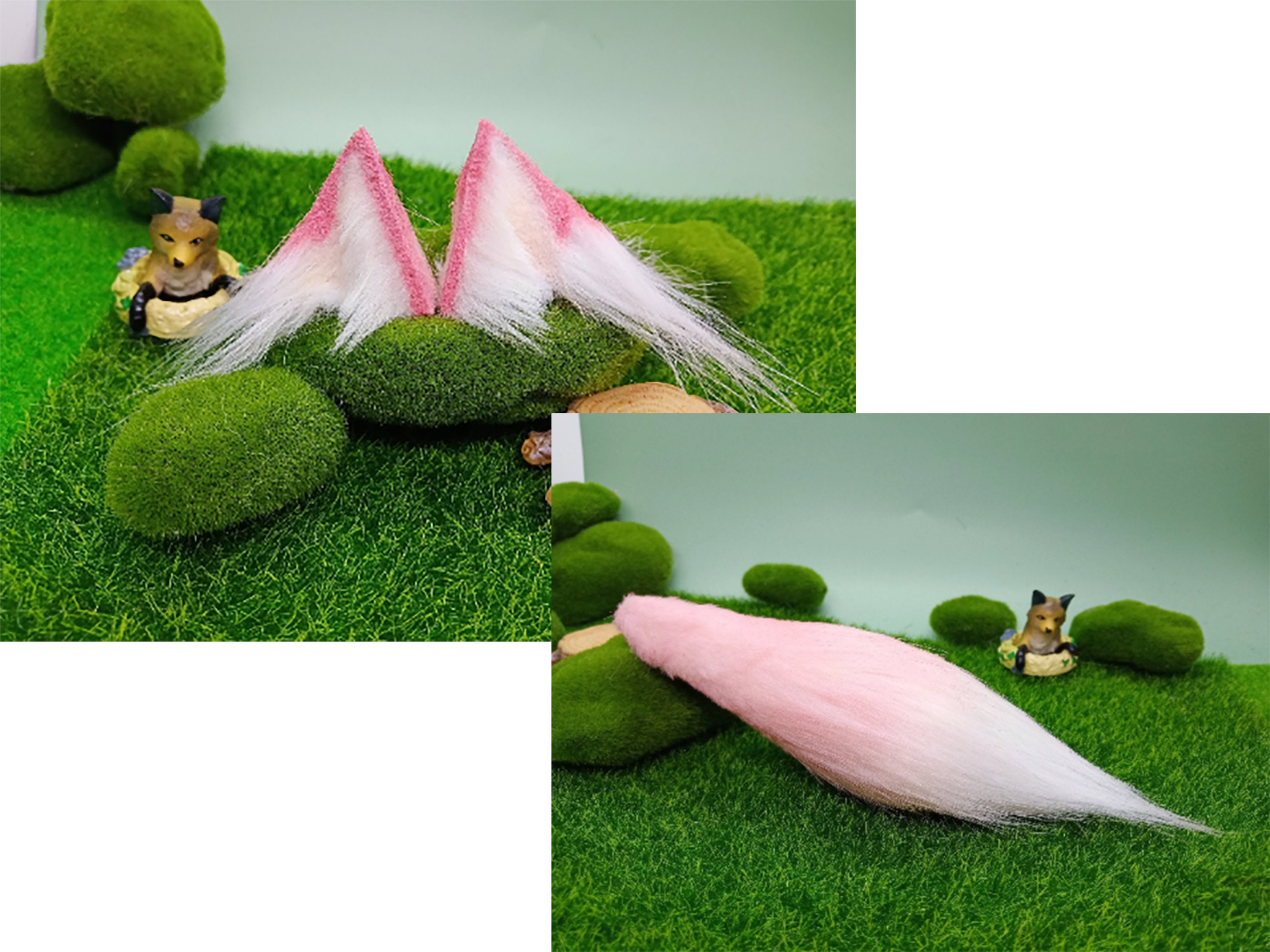 BJD doll Pink Fox Ears and Tail Set - Etsy