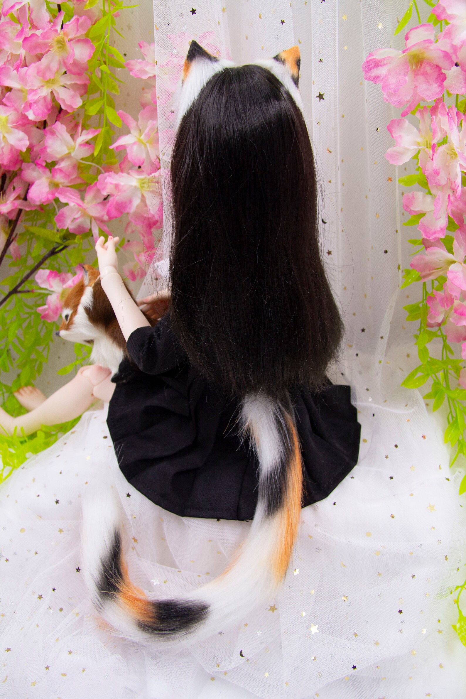 BJD doll Calico Cat Ears and Tail Set | Etsy