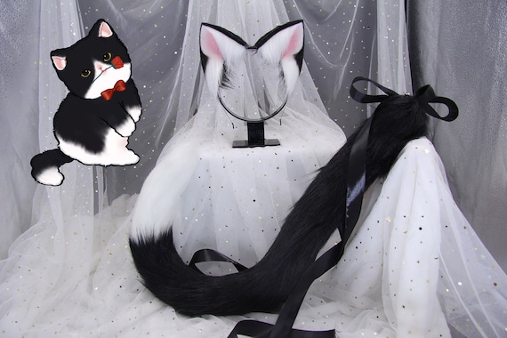 Cosplay Cat Ears and Tail : Tuxedo Cat - Etsy
