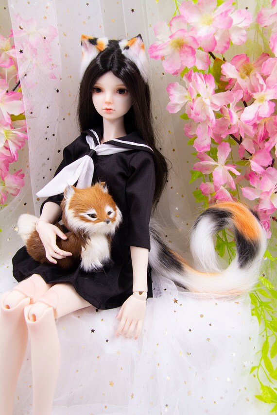 BJD doll Calico Cat Ears and Tail Set | Etsy