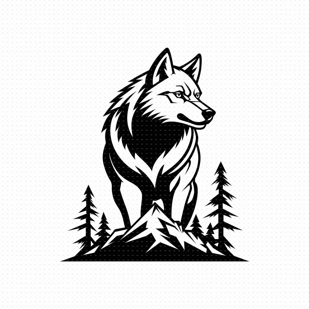 Wolf Mountain Svg, Png, Eps, Pdf, Forest Svg Wolf, Wolf Scene Svg, Wild ...