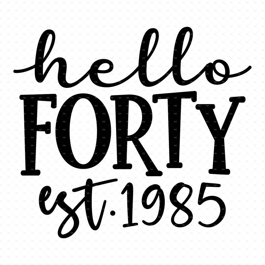 Hello Forty Svg, Png, Eps, Pdf Files, Hello Forty Est 1985, Est 1985 Svg, 40th Birthday Svg ...