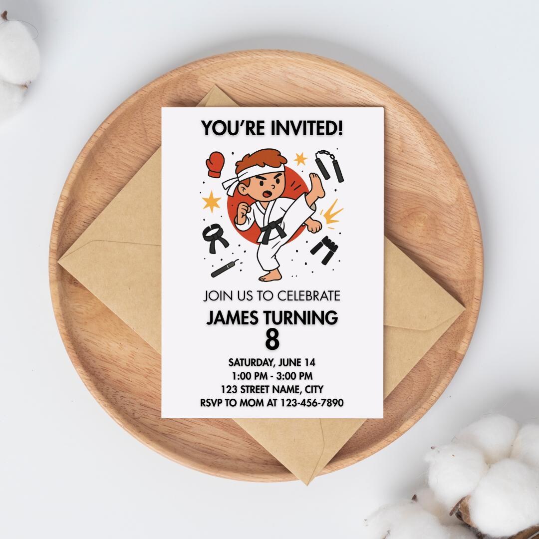 Karate Birthday Invitation, Martial Arts Birthday Invite, Karate ...