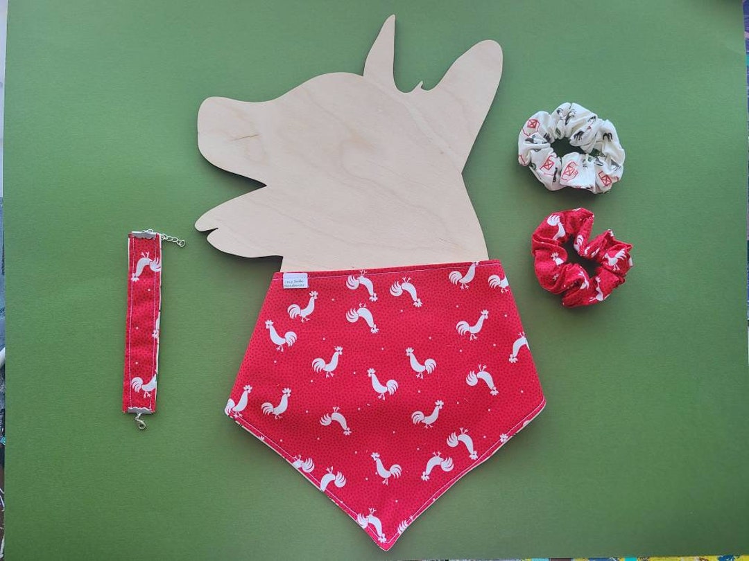 Rooster Red Dog Bandana, Farm Dog Bandanna and Matching Scrunchie ...