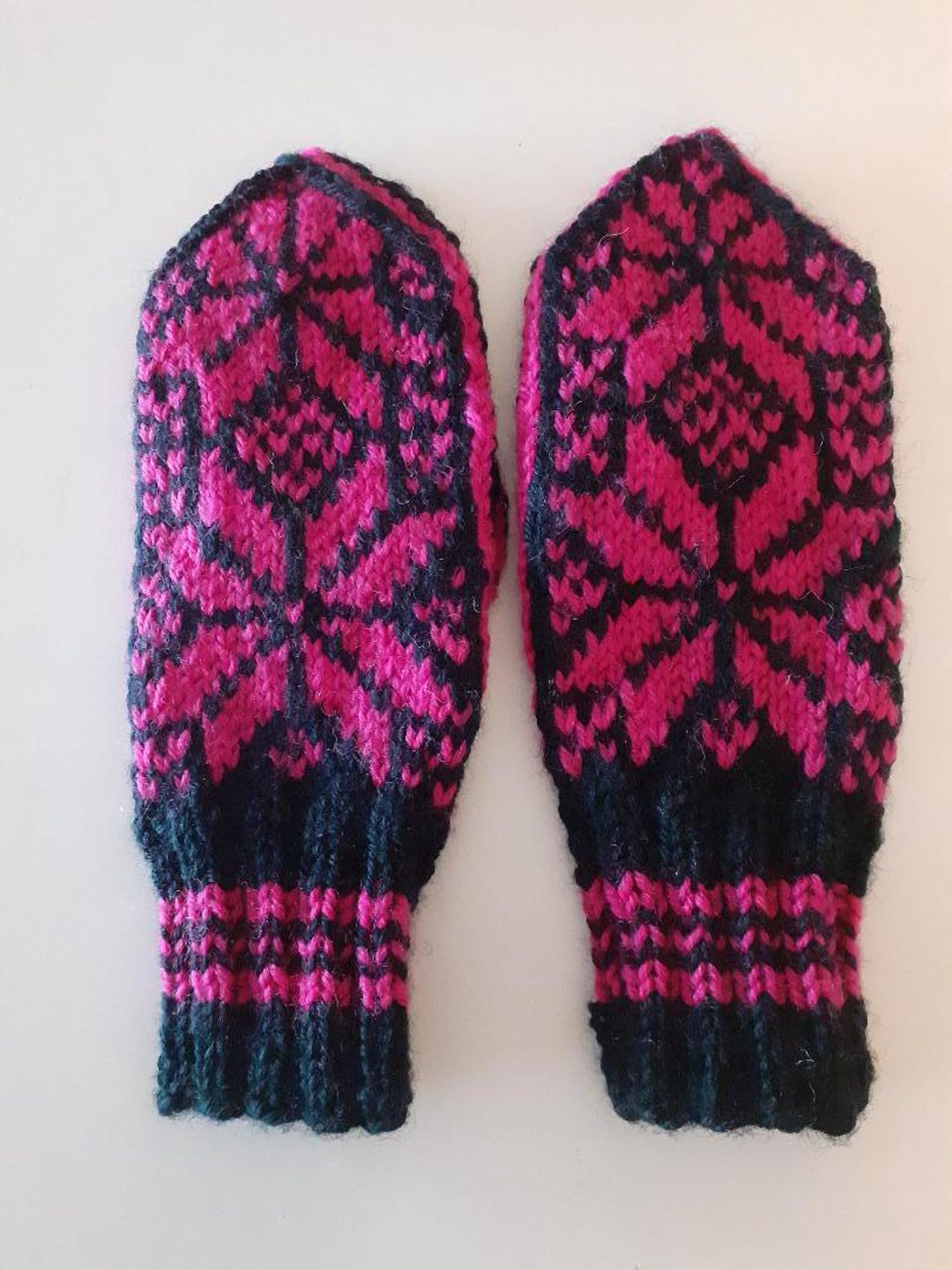 Norwegian Selbu Mittens Kids Girls Small Pink Wool Handmade Folkart ...