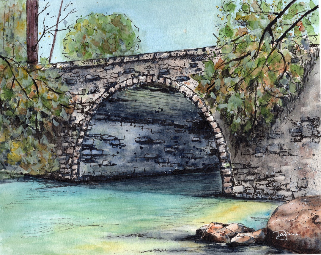 STONE BRIDGE Watercolor Painting, Water Under the Bridge Artwork ...