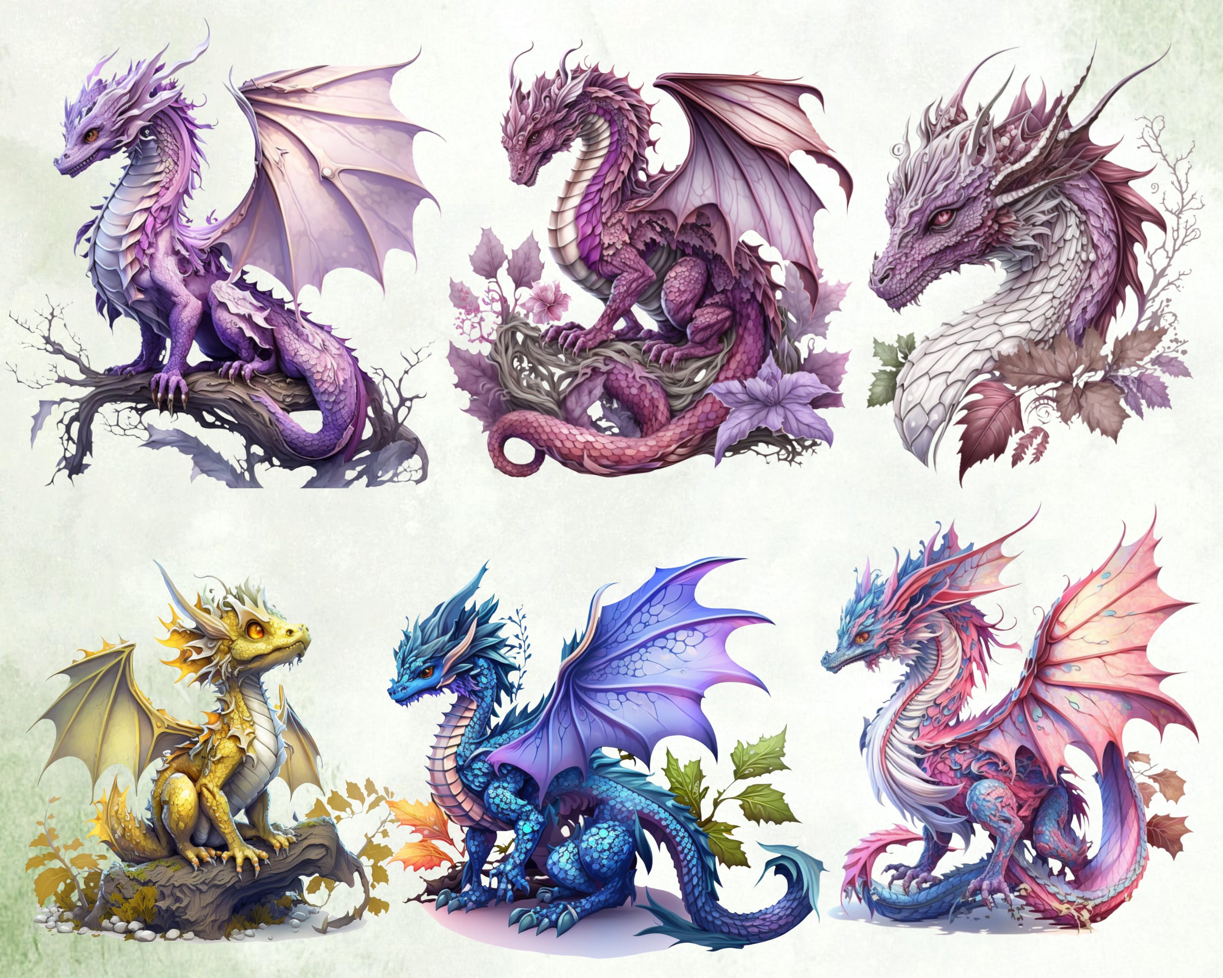 Fantasy Colorful Dragon Clipart Watercolor Dragon Clipart - Etsy
