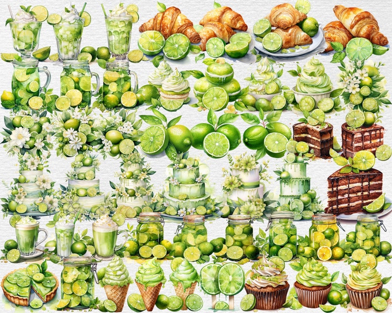 Limes Watercolor Clipart Bundle - 215 PNG Images of Refreshing Summer ...