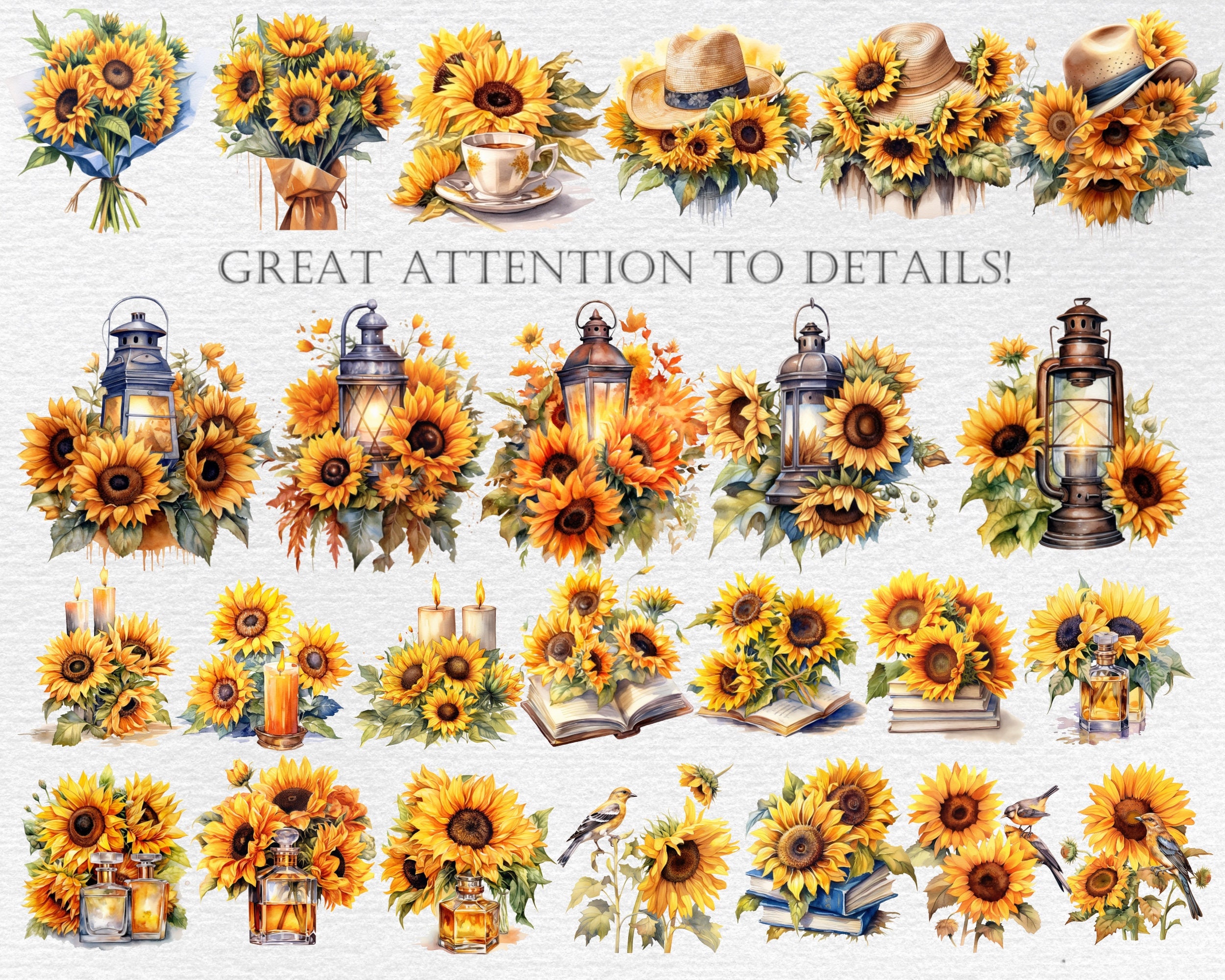 Sunflowers Watercolor Clipart Bundle 160 PNG Images of - Etsy