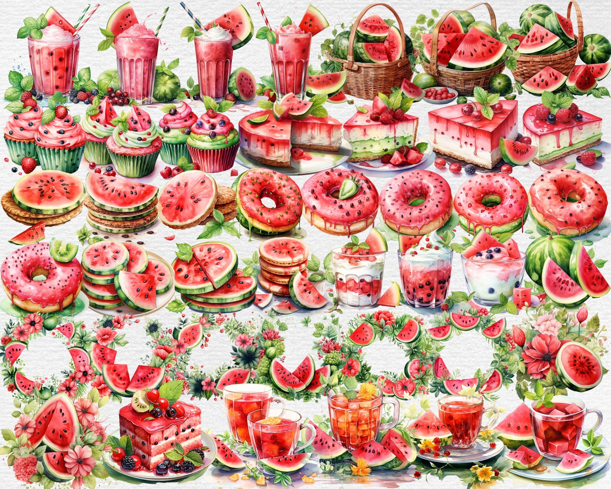 Watermelons Watercolor Clipart Bundle 187 PNG Images of Berries Cake ...