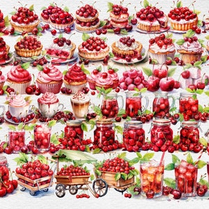 Cherries Watercolor Clipart Bundle - 271 PNG Images of Refreshing ...