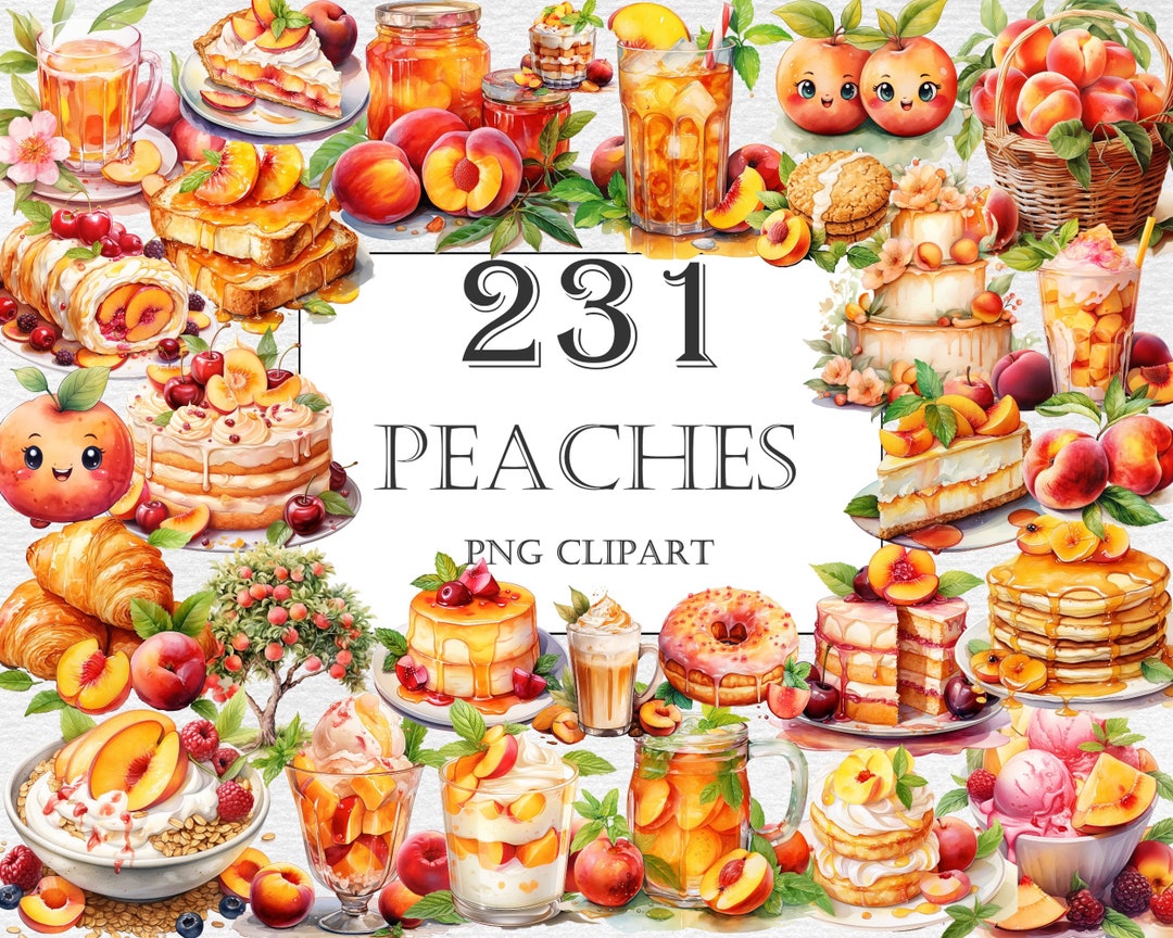 Peaches Watercolor Clipart Bundle - 231 PNG Images of Refreshing Summer ...