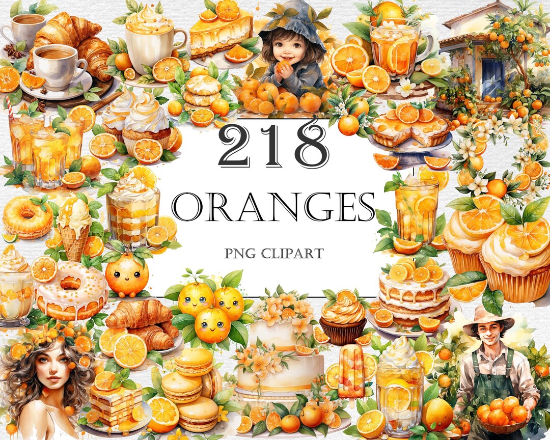 Oranges Watercolor Clipart Bundle - 218 PNG Images of Refreshing Summer ...