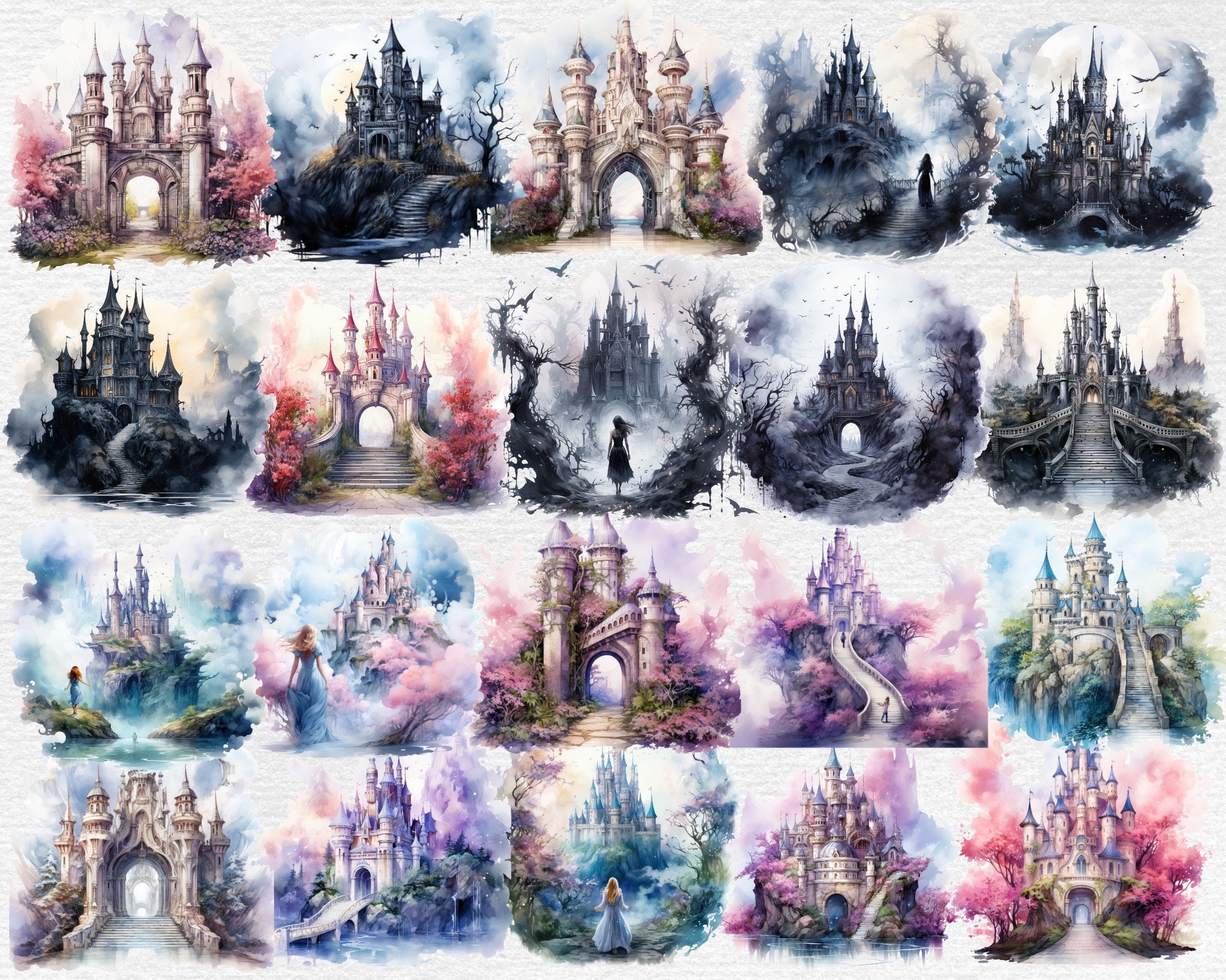Watercolor Fantasy Castles Clipart | Fairy Tale Fortress, Stronghold ...