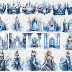 Watercolor Winter Ice Queen Clipart Bundle PNG, Magical Winter ...