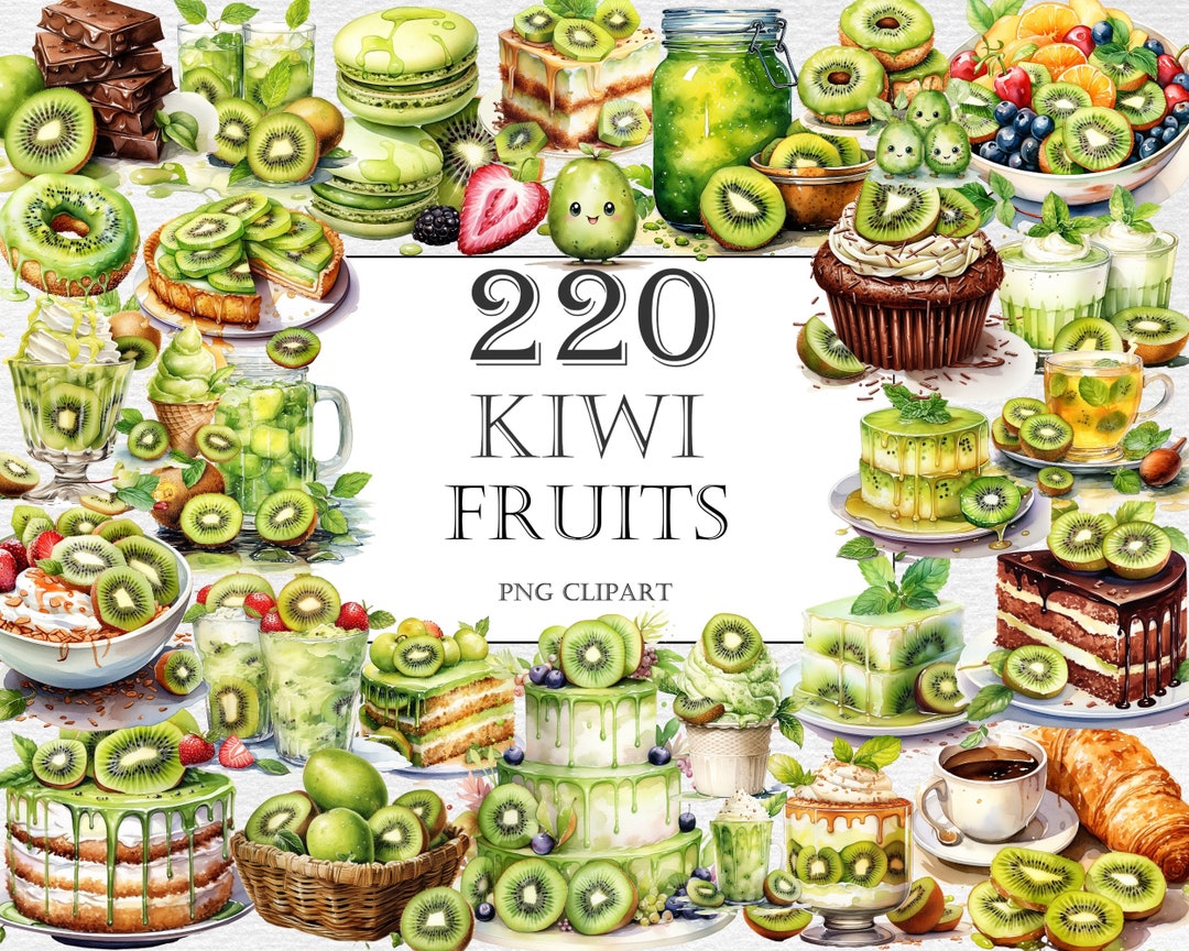 Kiwi Watercolor Clipart Bundle - 220 PNG Delicious Kiwi Images, Green ...