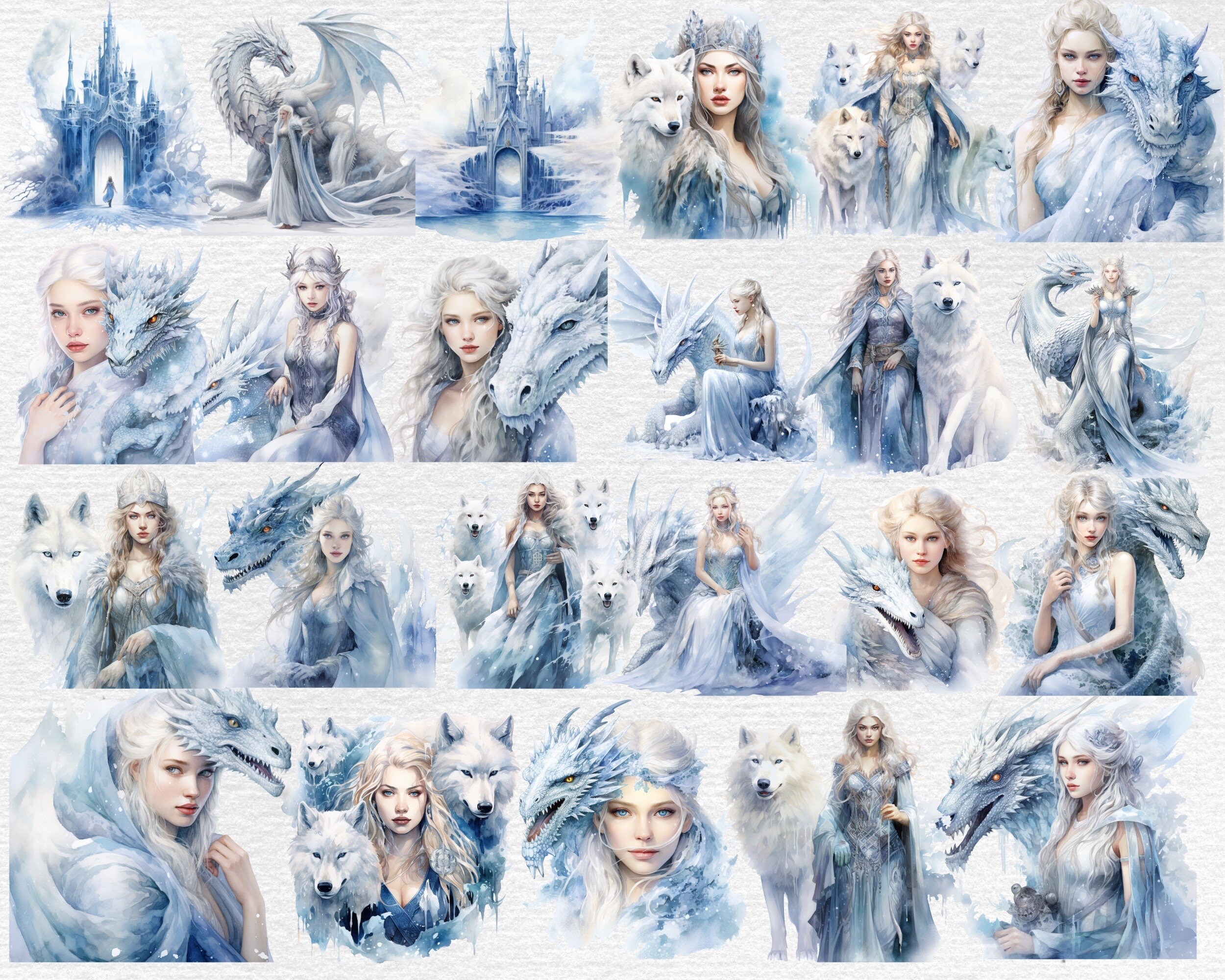 Watercolor Winter Ice Queen Clipart Bundle PNG, Magical Winter ...