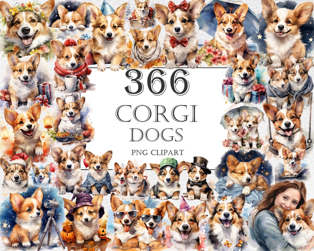 Corgi Watercolor Clipart Bundle - 366 PNG Adorable Corgi Images, Cute ...