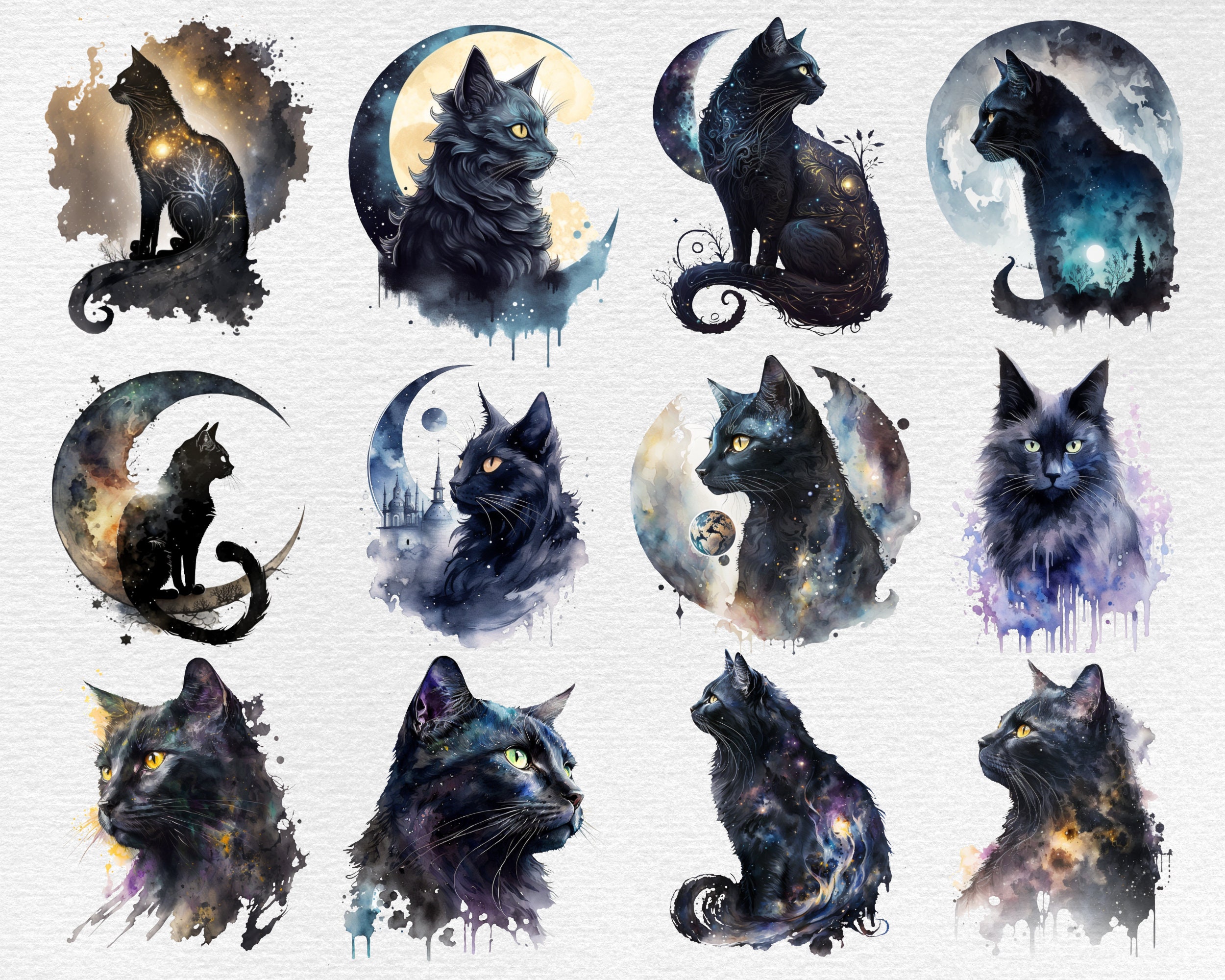 Fantasy Black Cats Clipart Midnight Cats With Castle Clipart - Etsy