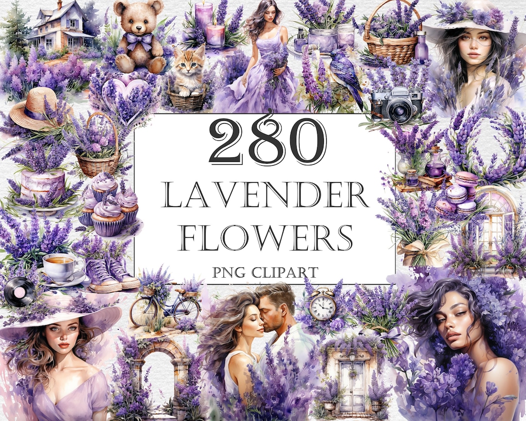 Lavender Clipart, 280 Purple Flower Graphics, Wedding Florals PNG ...