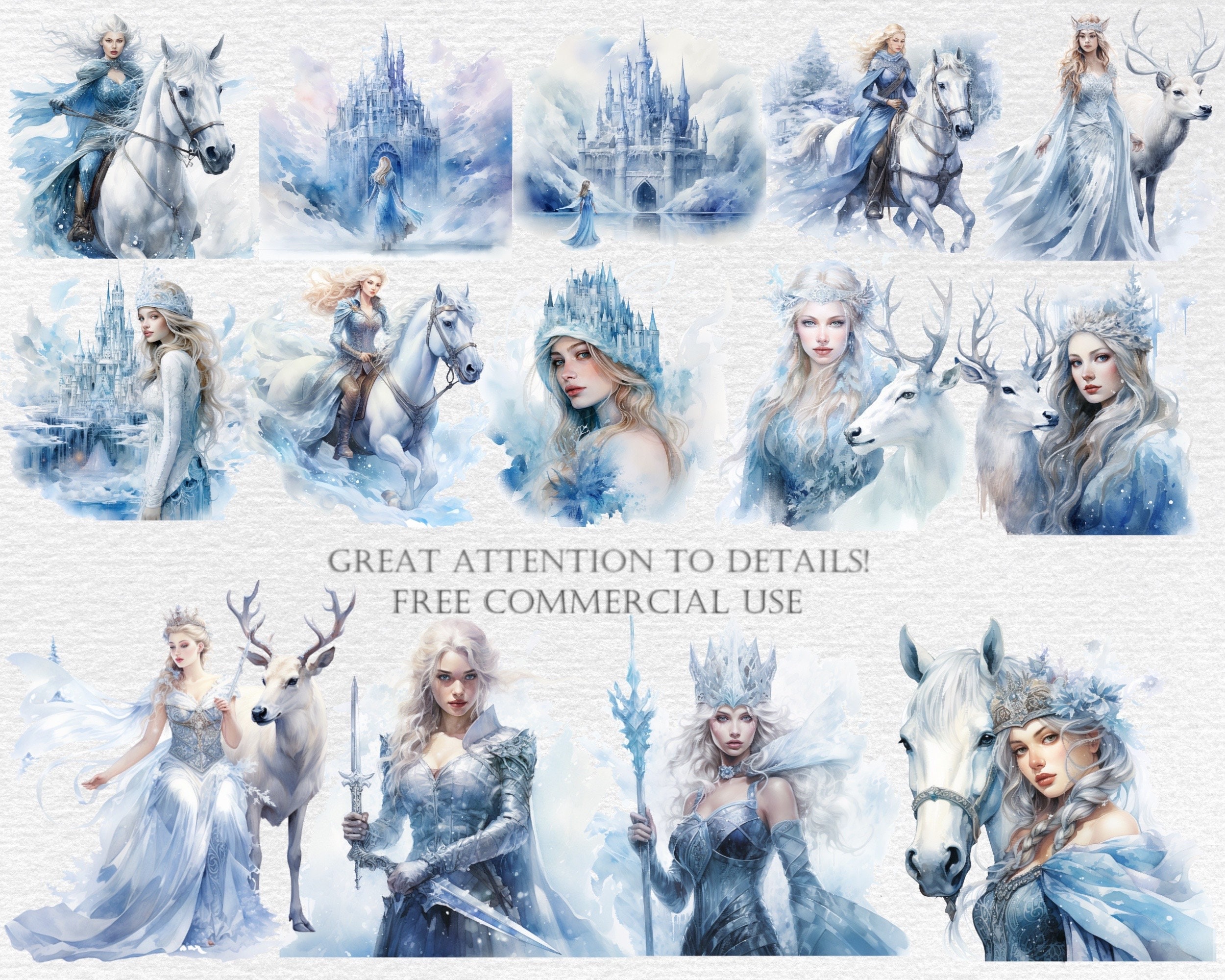 Watercolor Winter Ice Queen Clipart Bundle PNG, Magical Winter ...
