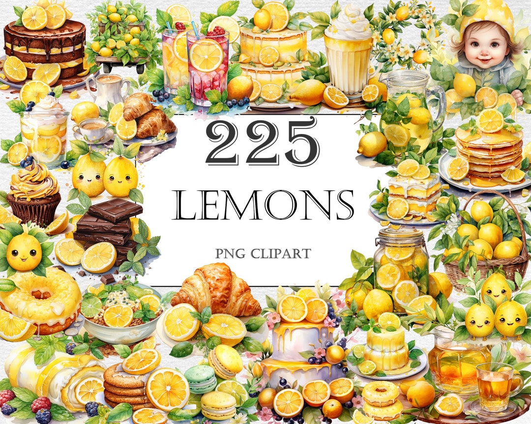 Lemons Watercolor Clipart Bundle - 225 PNG Images of Refreshing Summer ...