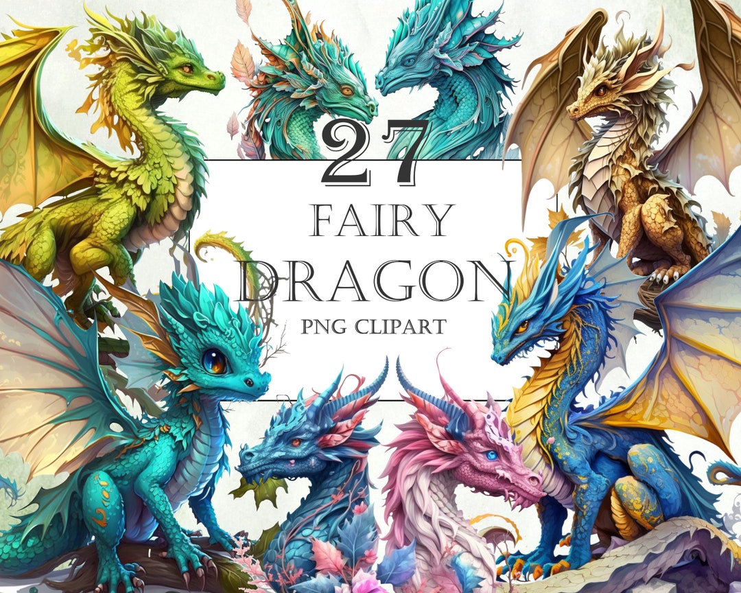 Watercolor Fairy Tale Dragon Clipart, Fantasy Realistic Detailed Dragon ...