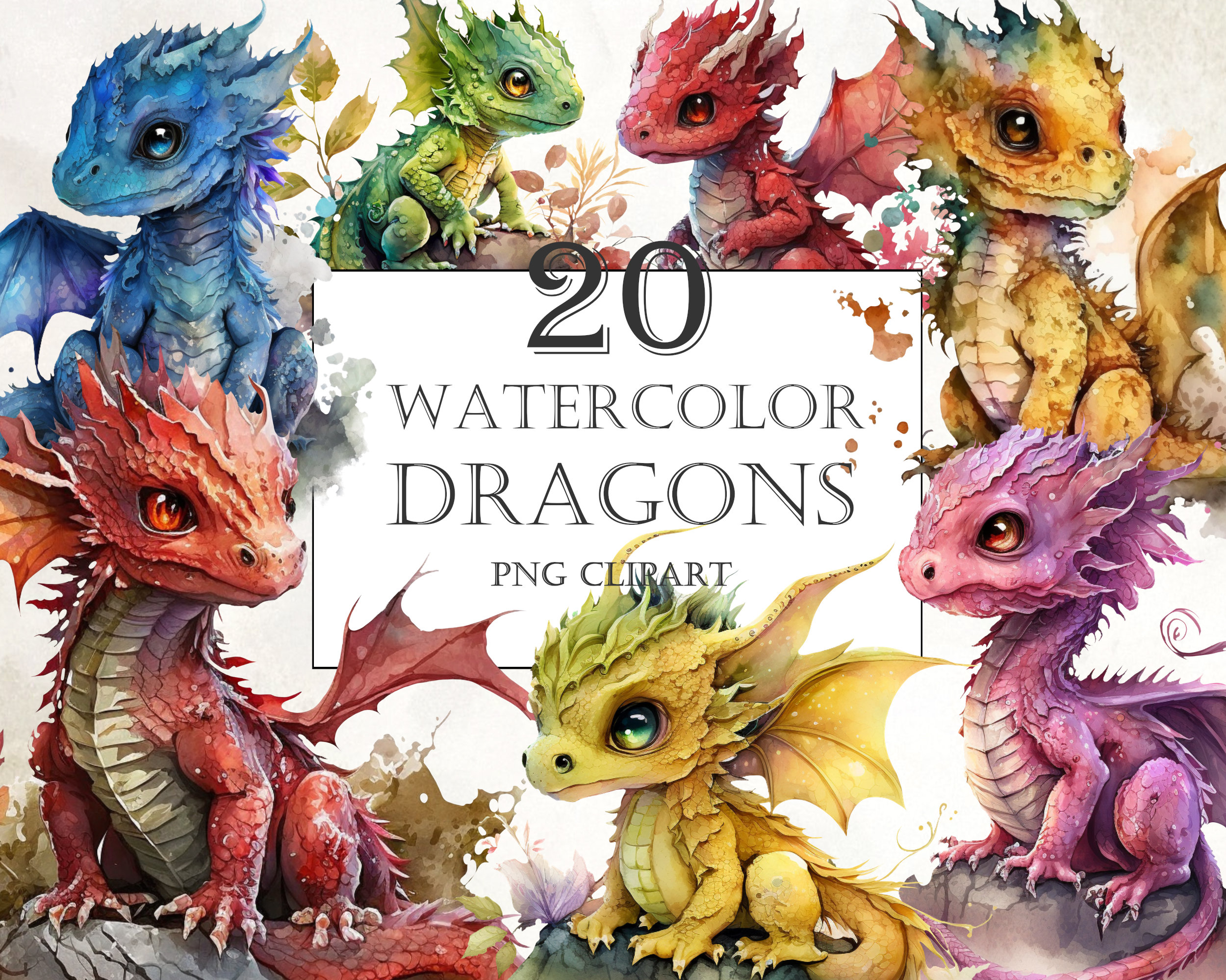 Watercolor Baby Dragon Clipart Png Cute Beautiful Fantasy - Etsy