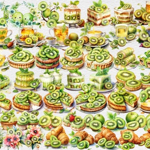 Kiwi Watercolor Clipart Bundle - 220 PNG Delicious Kiwi Images, Green ...