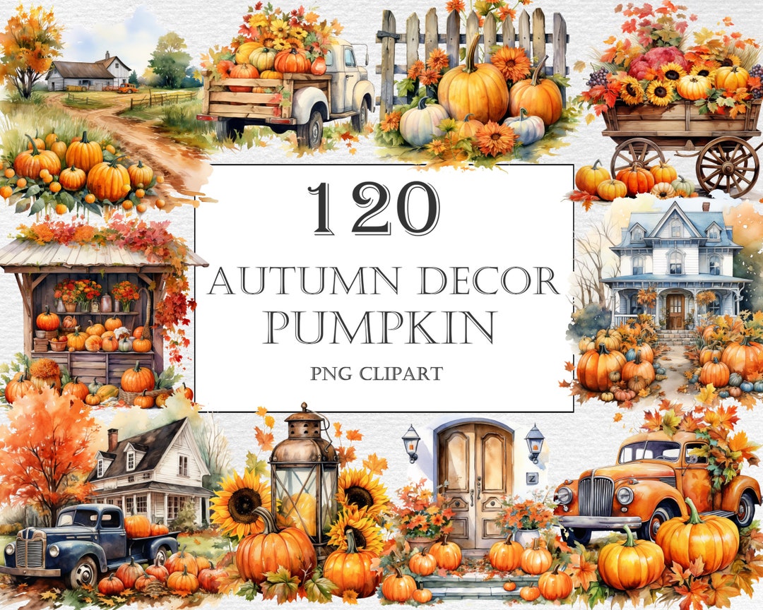 BIG AUTUMN Pumpkin Watercolor Clipart Bundle, Autumn Pumpkin Clipart ...